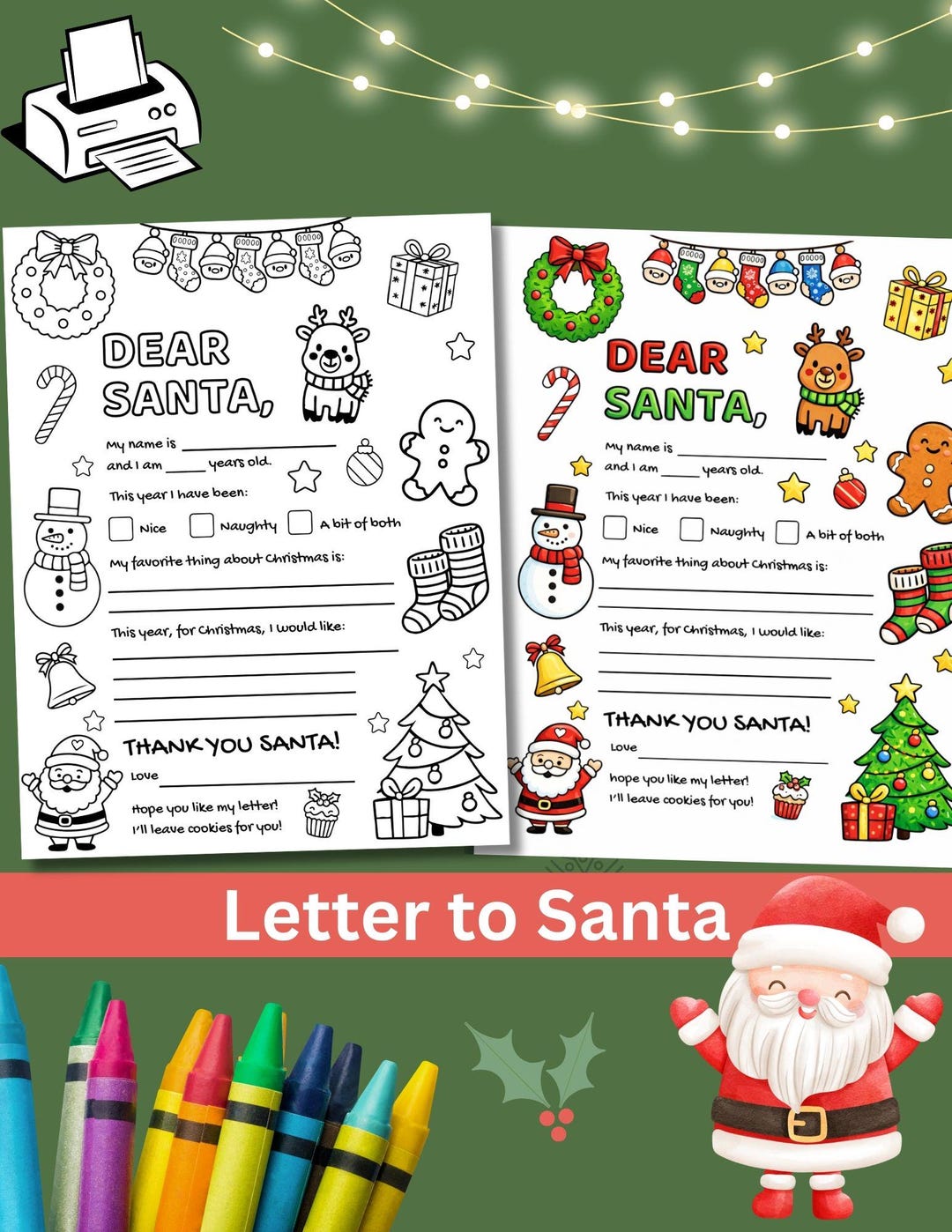 Letter to Santa Coloring Page for Kids, Printable Christmas Wish List ...