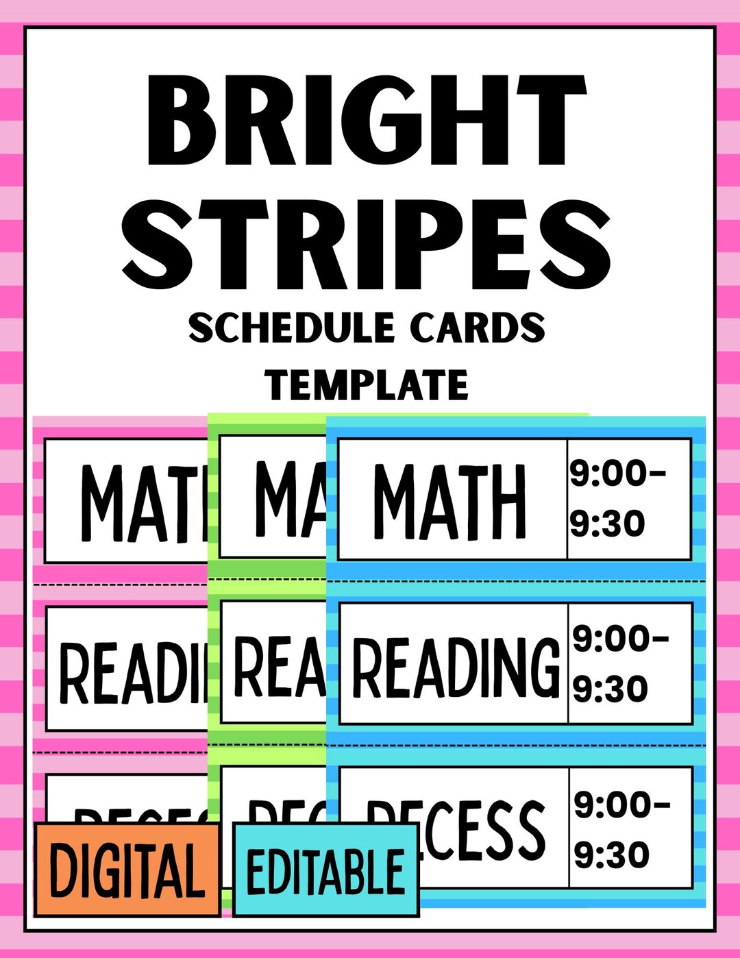 EDITABLE- Bright Stripes Schedule Cards - Etsy