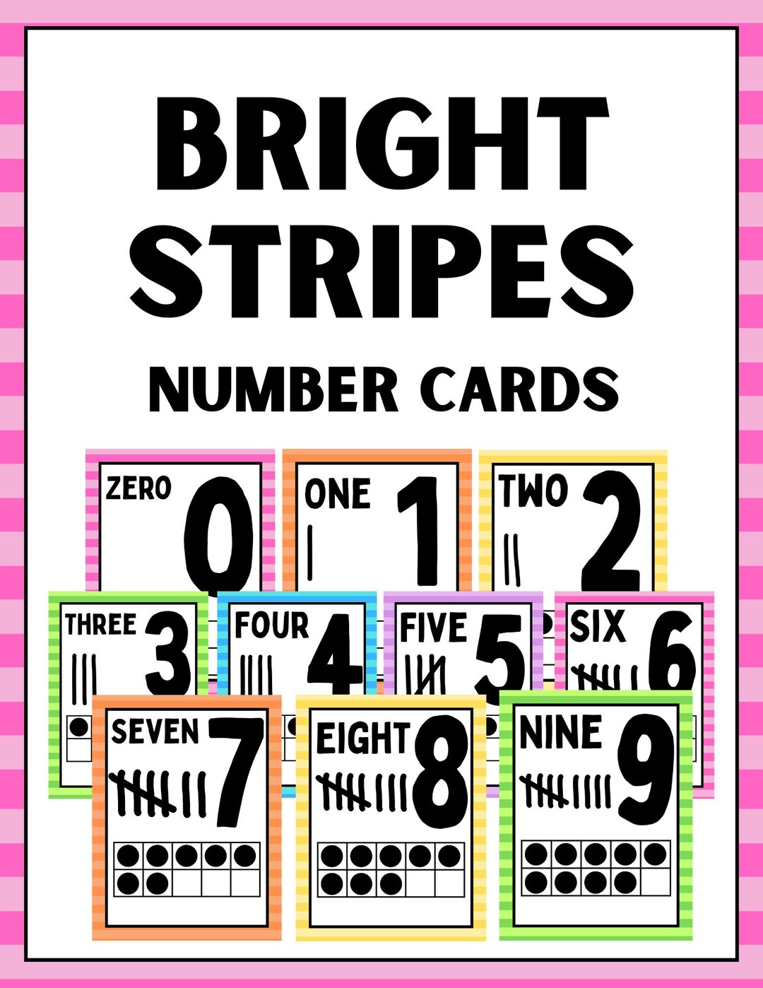 Bright Stripes Number Cards - Etsy