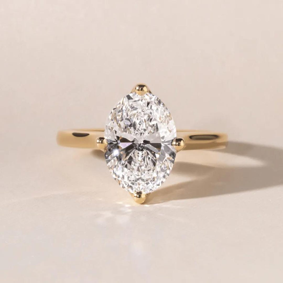 3 CT Oval Moissanite Engagement Ring, Unique Lotus Setting Wedding Ring ...