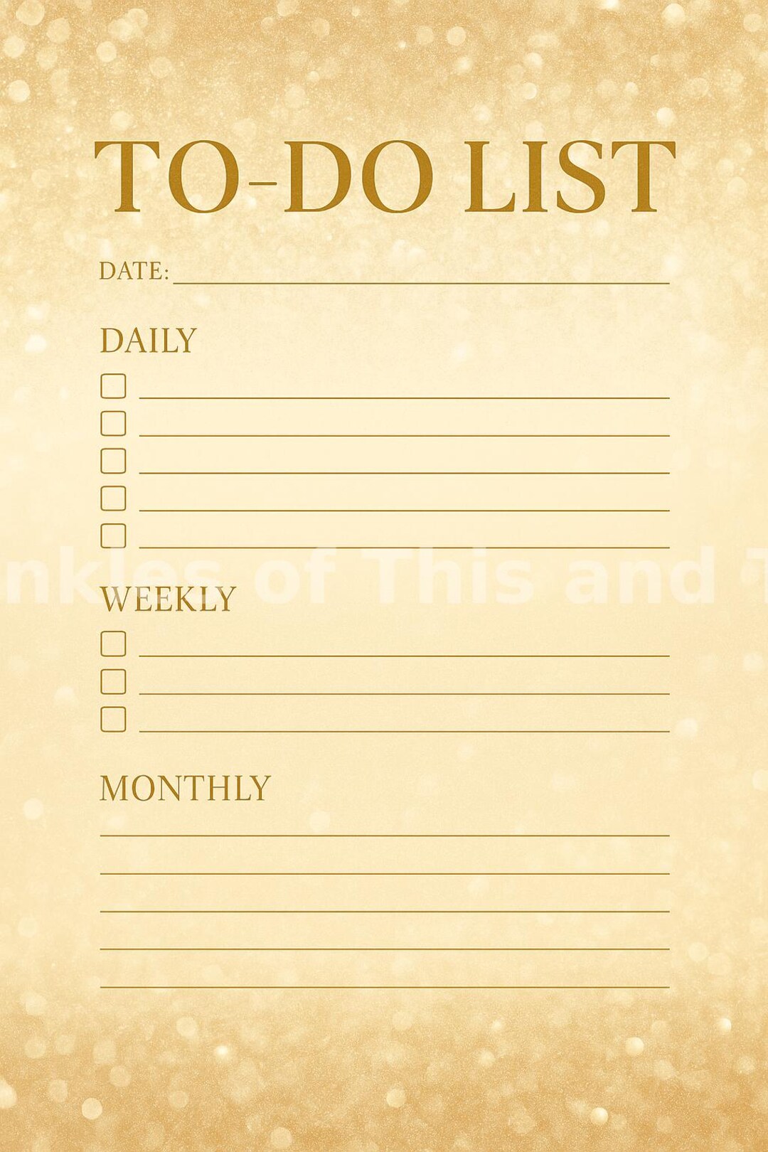 Gold To-do List Printable | Daily Weekly Monthly Planner Page ...