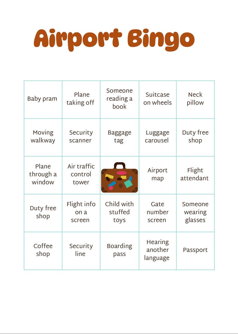 Airport Bingo for Kids Printable | Travel Game for Airplane & Terminal ...
