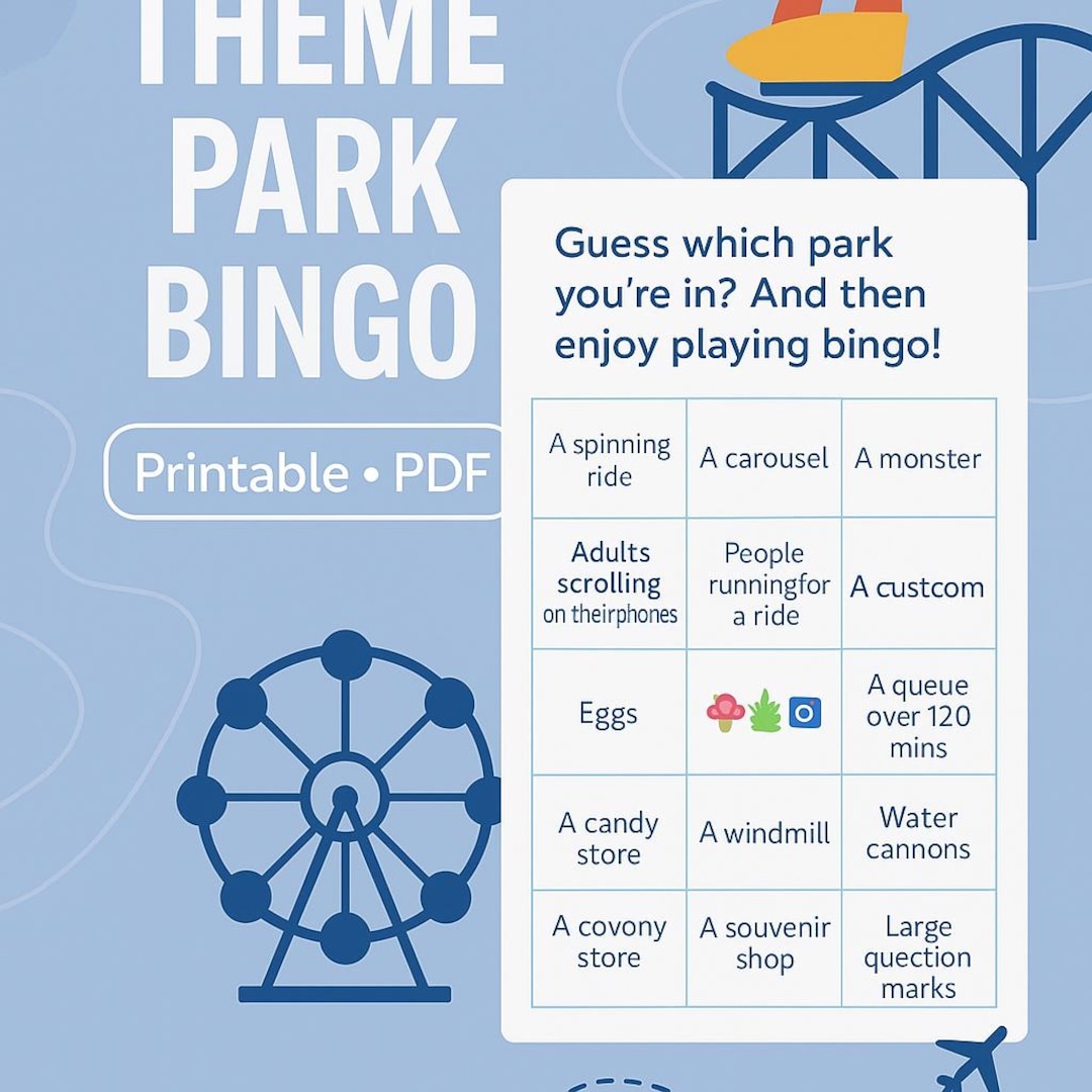 Orlando Theme Park Bingo Bundle – 8 Printable Vacation Games for ...