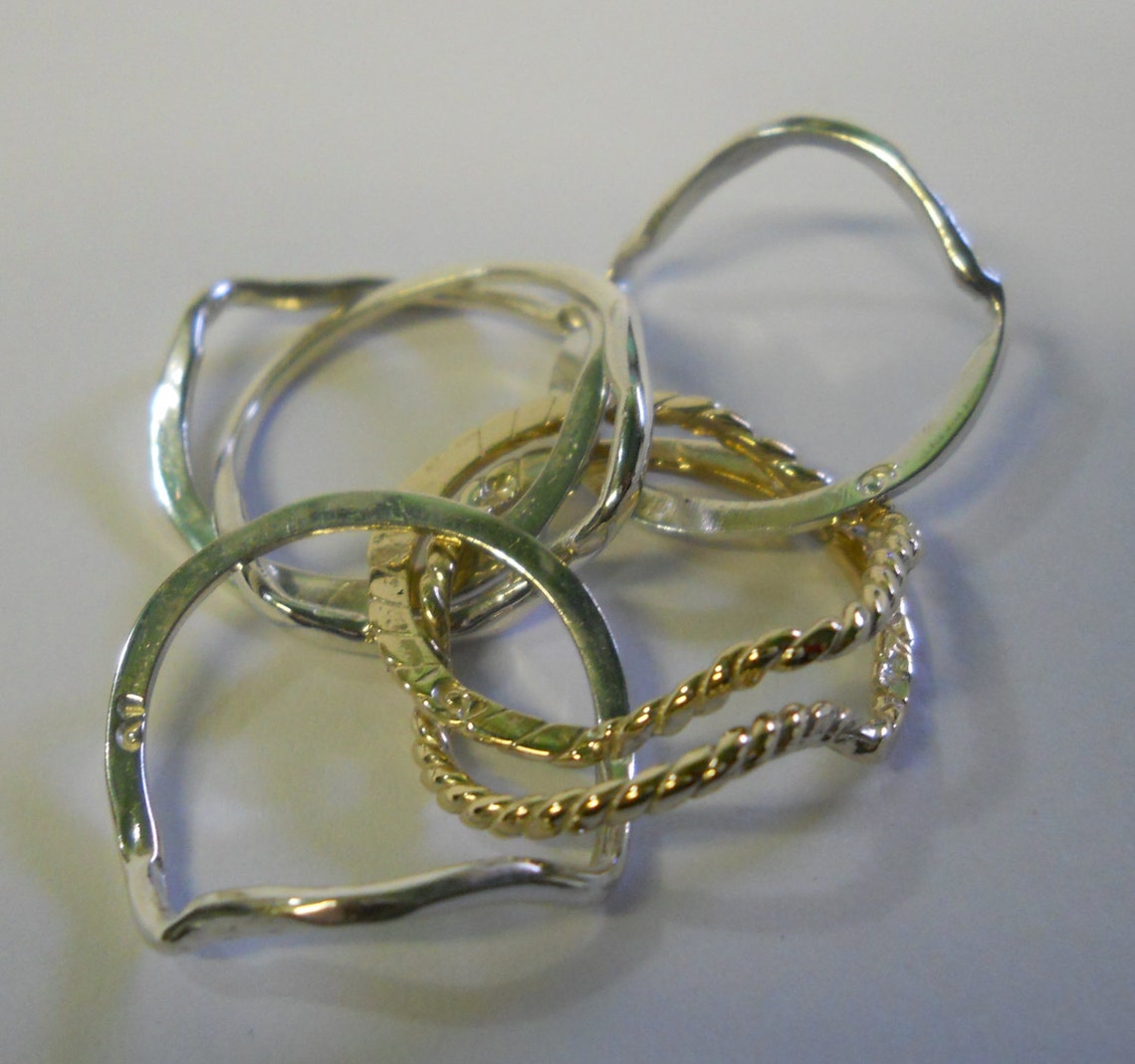 10k Gold and Sterling Silver Ladies Six Band Puzzle Ring 6TW2X - Etsy