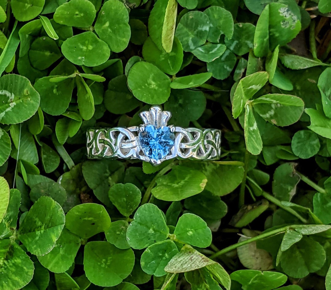 Ladies Sterling Silver or Gold Claddagh Ring Set With Blue - Etsy