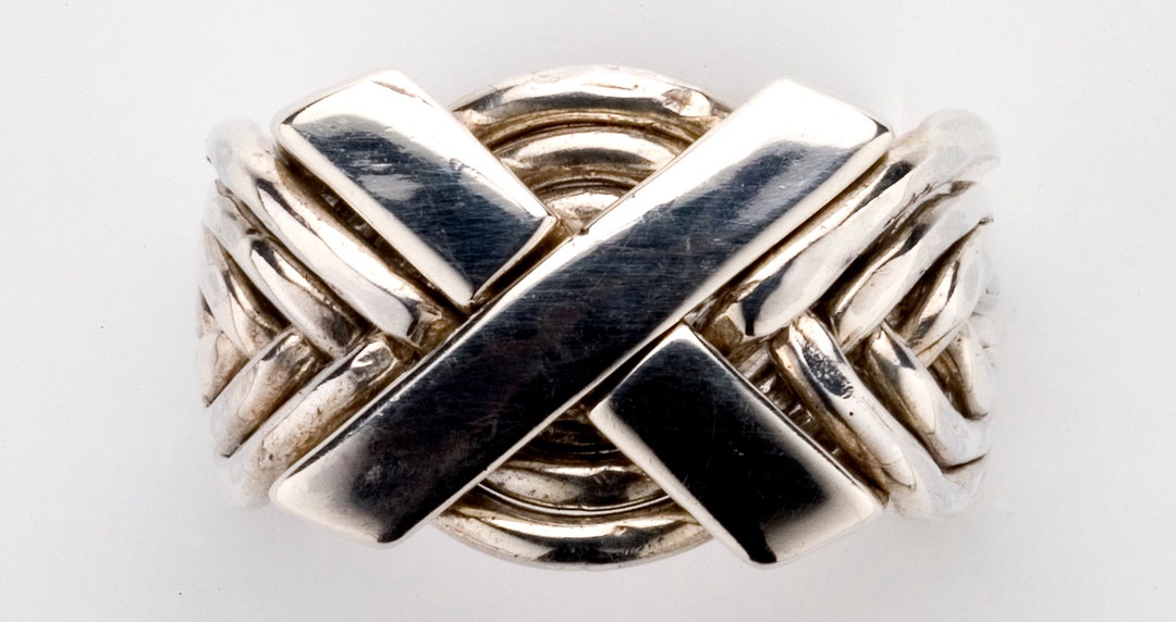 Mens 8 Band Puzzle Ring in Sterling Silver, Gold, or Platinum. Style 8N ...