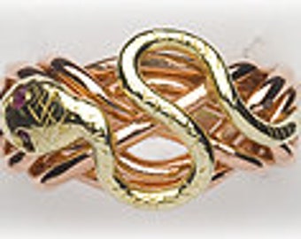 Ladies' 5 Band Snake Puzzle Ring With Ruby Eyes | Etsy