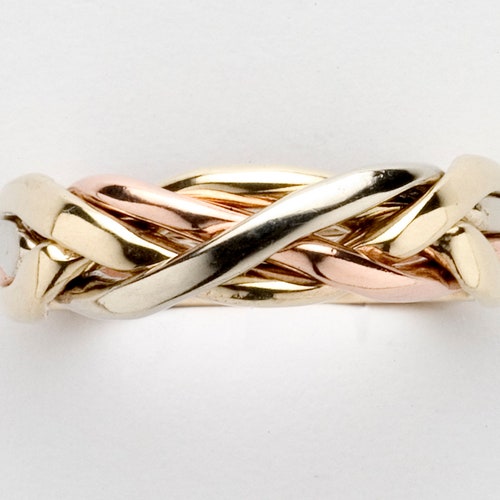Ladies 4 Band Chain Puzzle Ring in Sterling Silver Gold or - Etsy