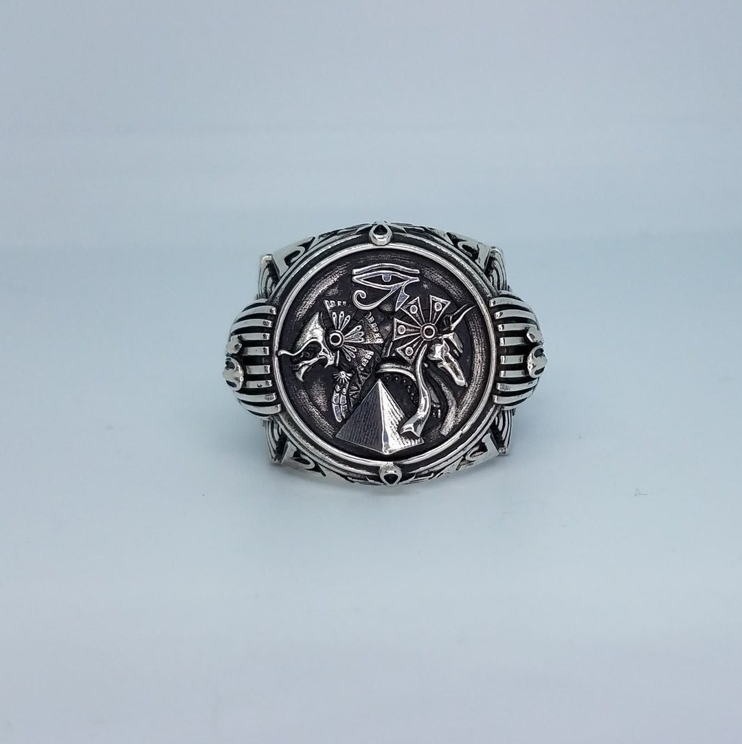 Sterling Pharaoh Anubis Horus Ring - Etsy