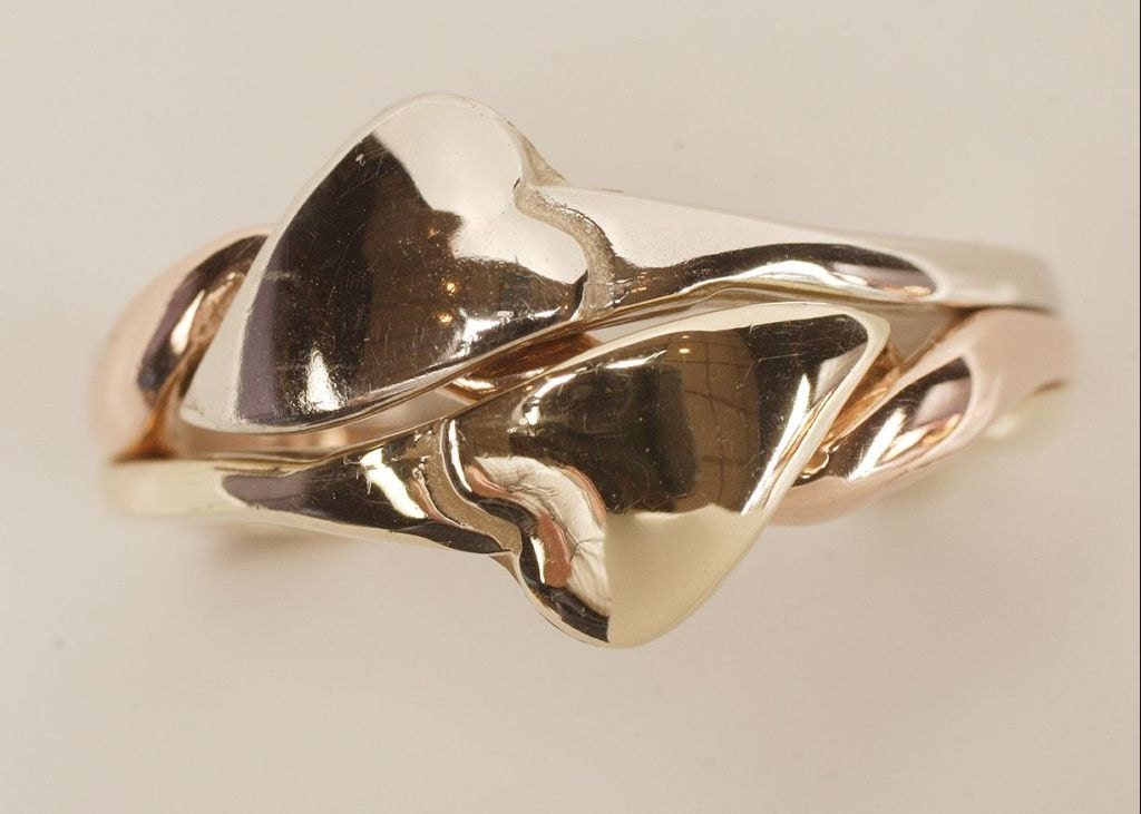 Ladies 3 Band Hearts Puzzle Ring in Gold or Sterling Silver 3HS-L - Etsy