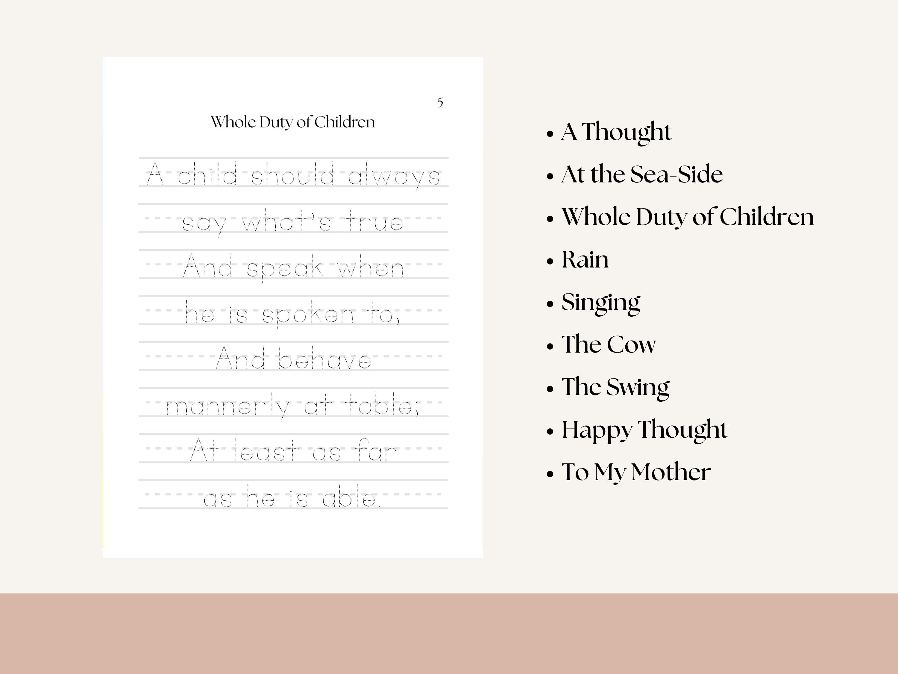 Poetry Copywork for Children | Robert Louis Stevenson | Kids Penmanship ...