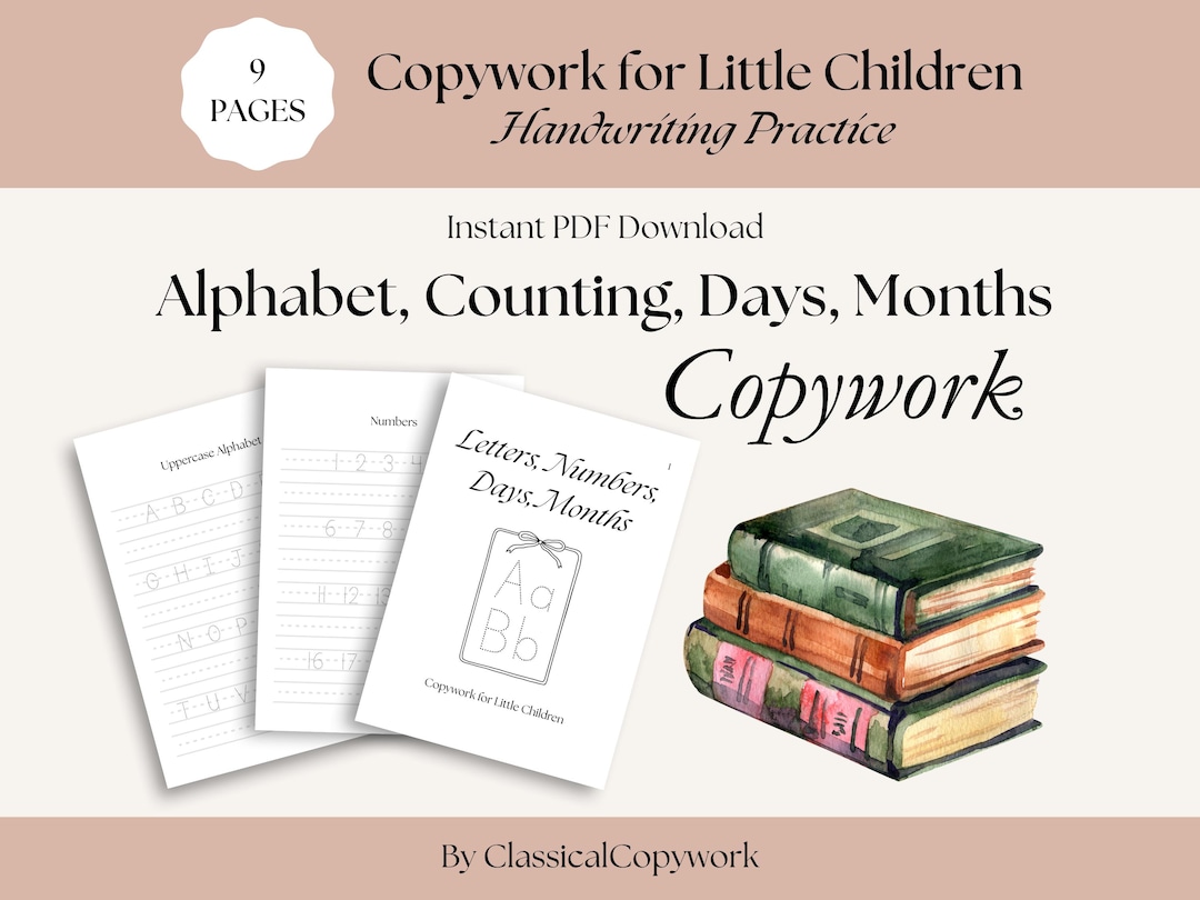 Children's Copywork: Alphabet Letters, Counting Numbers, Days of Week ...