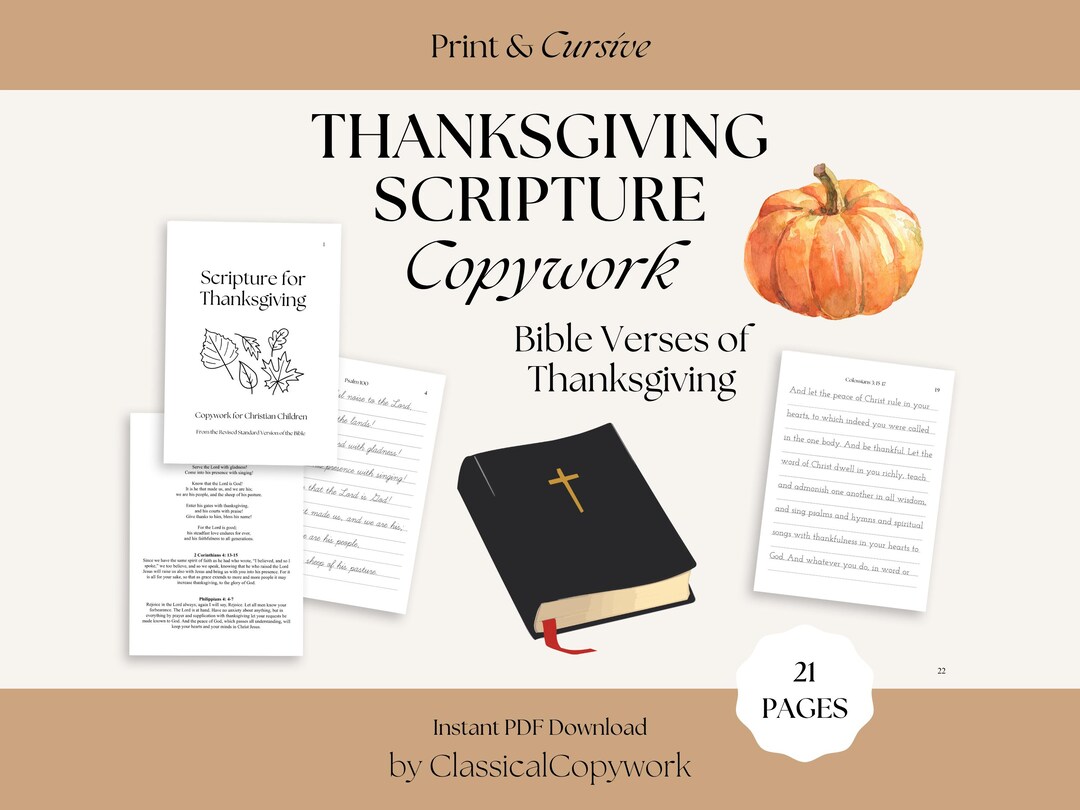 Scripture for Thanksgiving Copywork | Christian Bible Verses for Giving ...