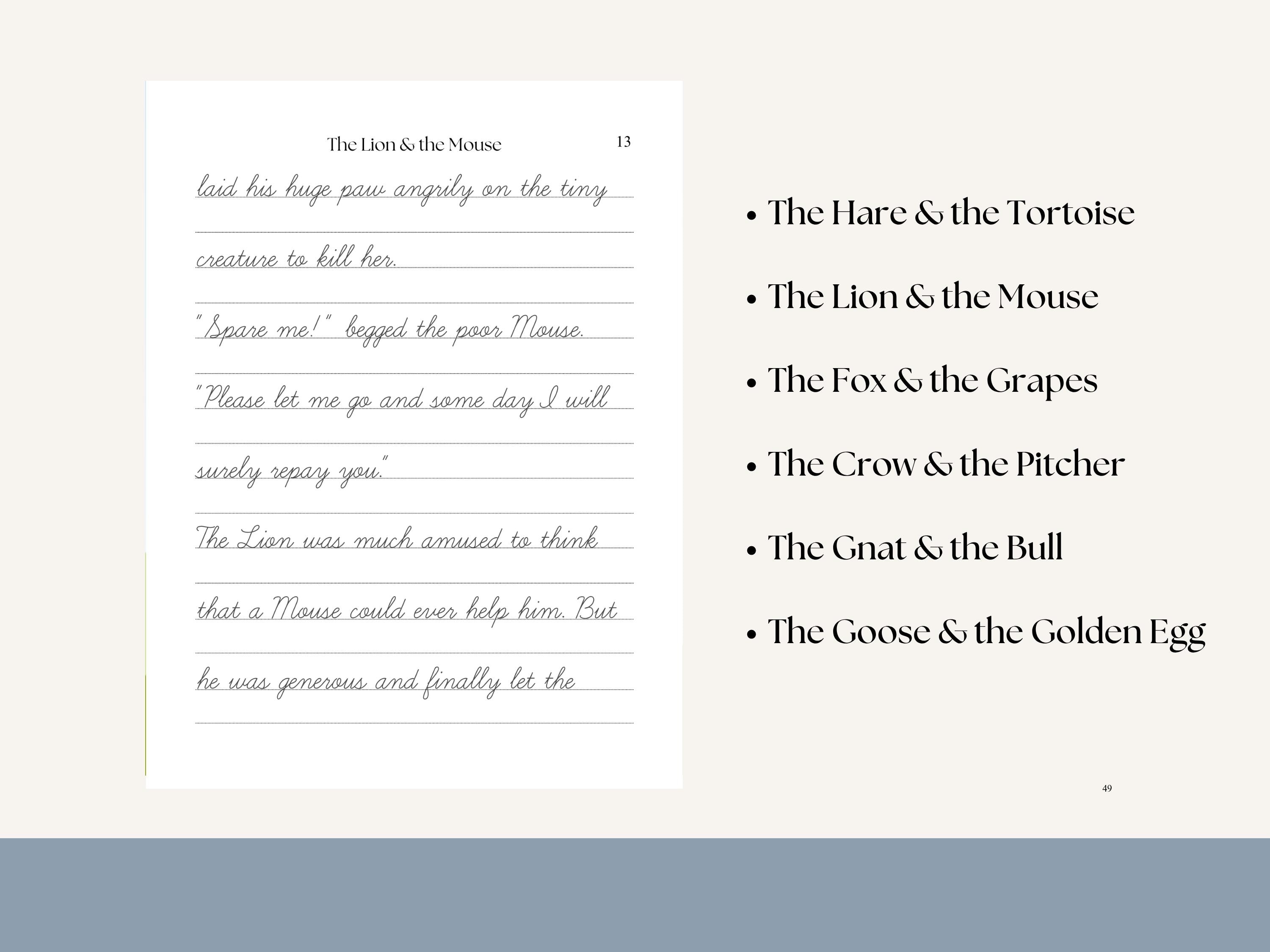 Literature Copywork: Aesop's Fables | Handwriting Cursive Practice for ...