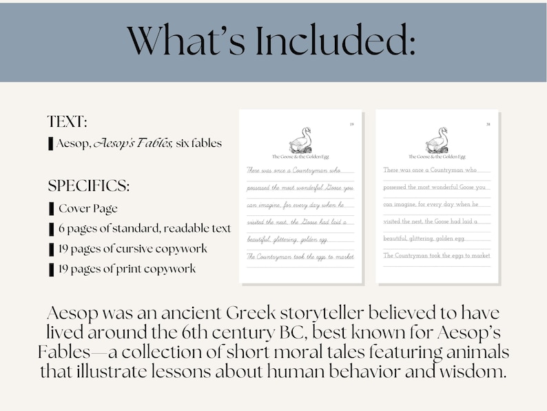 Literature Copywork: Aesop's Fables | Handwriting Cursive Practice for ...