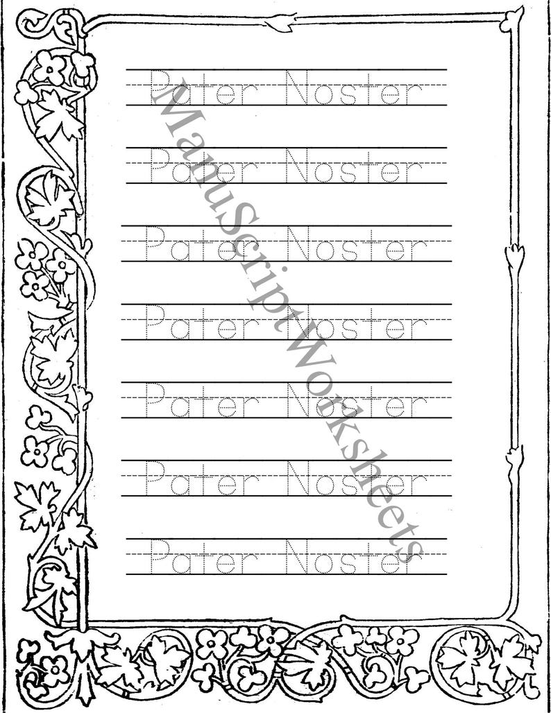Pater Noster Latin Copywork Worksheet Digital Download - Coloring Pages ...