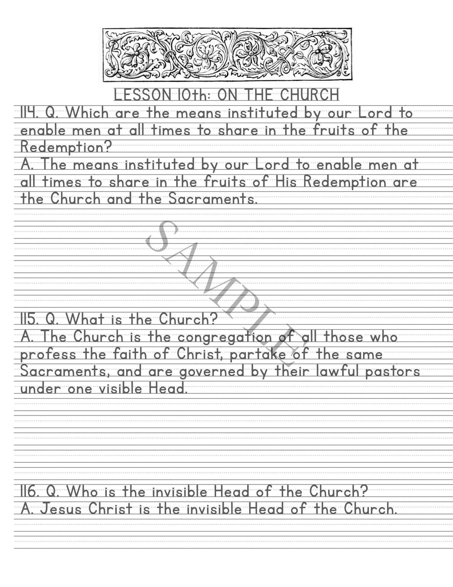 Baltimore Catechism Copywork | Catholic Homeschool PDF Worksheet ...