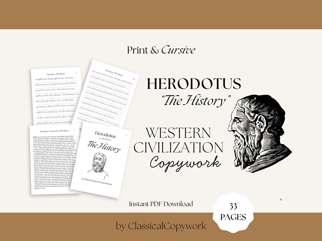 Herodotus' History Copywork | Charlotte Mason Cursive Worksheet for ...