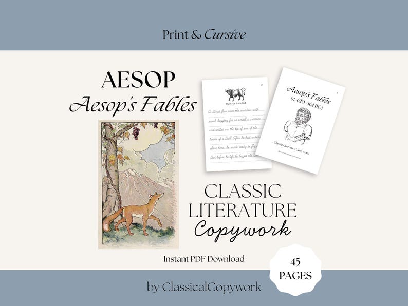 Literature Copywork: Aesop's Fables | Handwriting Cursive Practice for ...