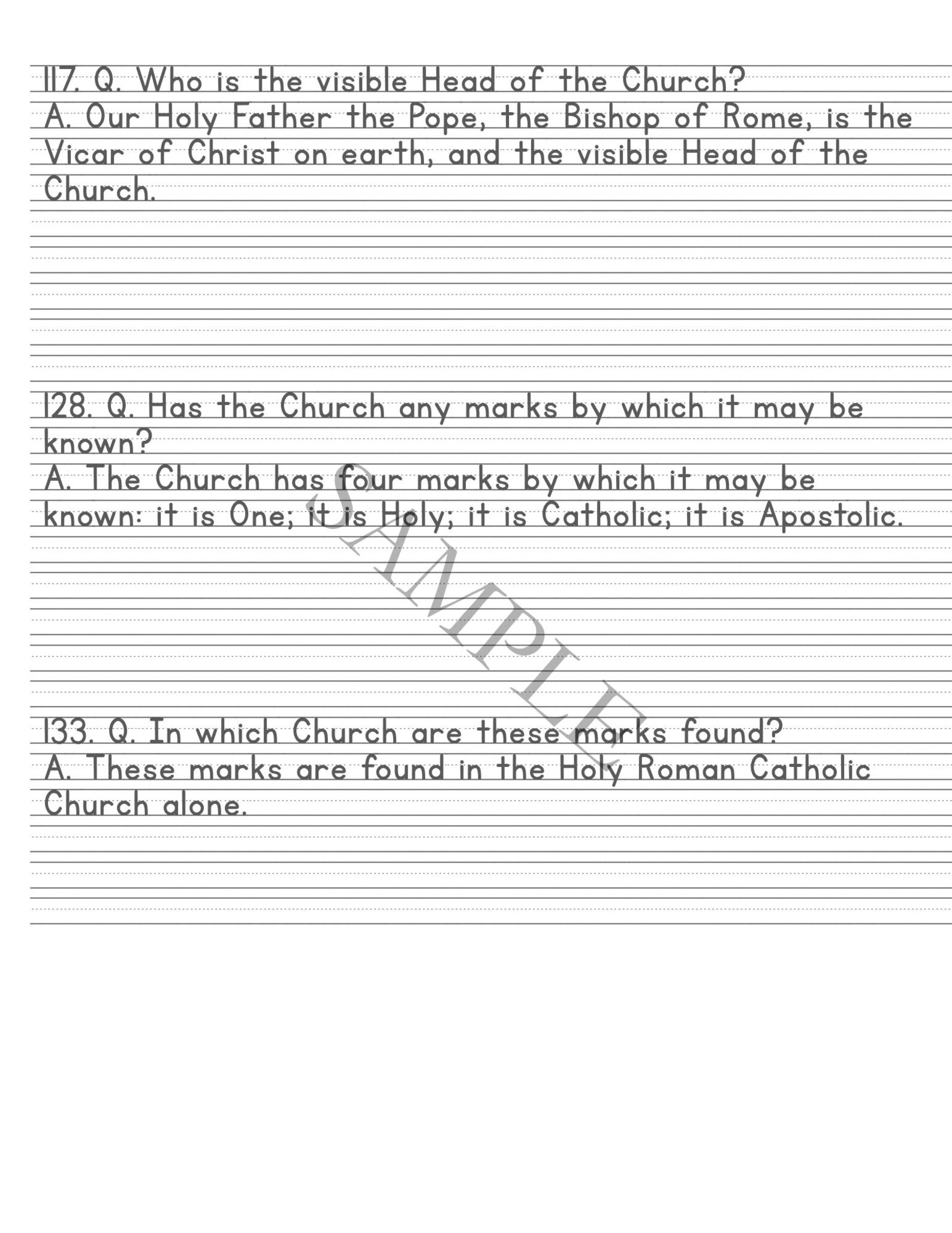 Baltimore Catechism Copywork | Catholic Homeschool PDF Worksheet ...
