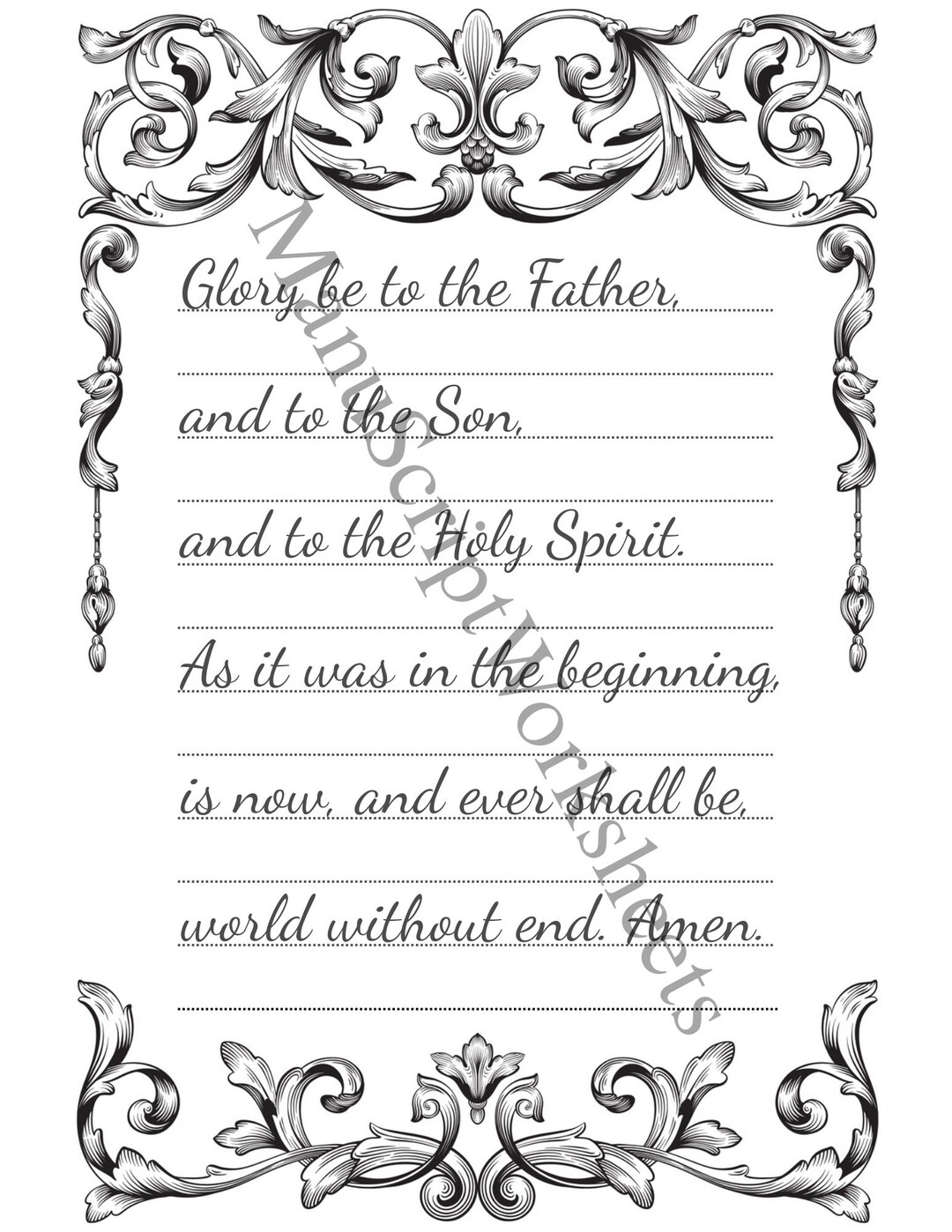 Glory Be Cursive Copywork Worksheet Digital Download - Latin Catholic ...