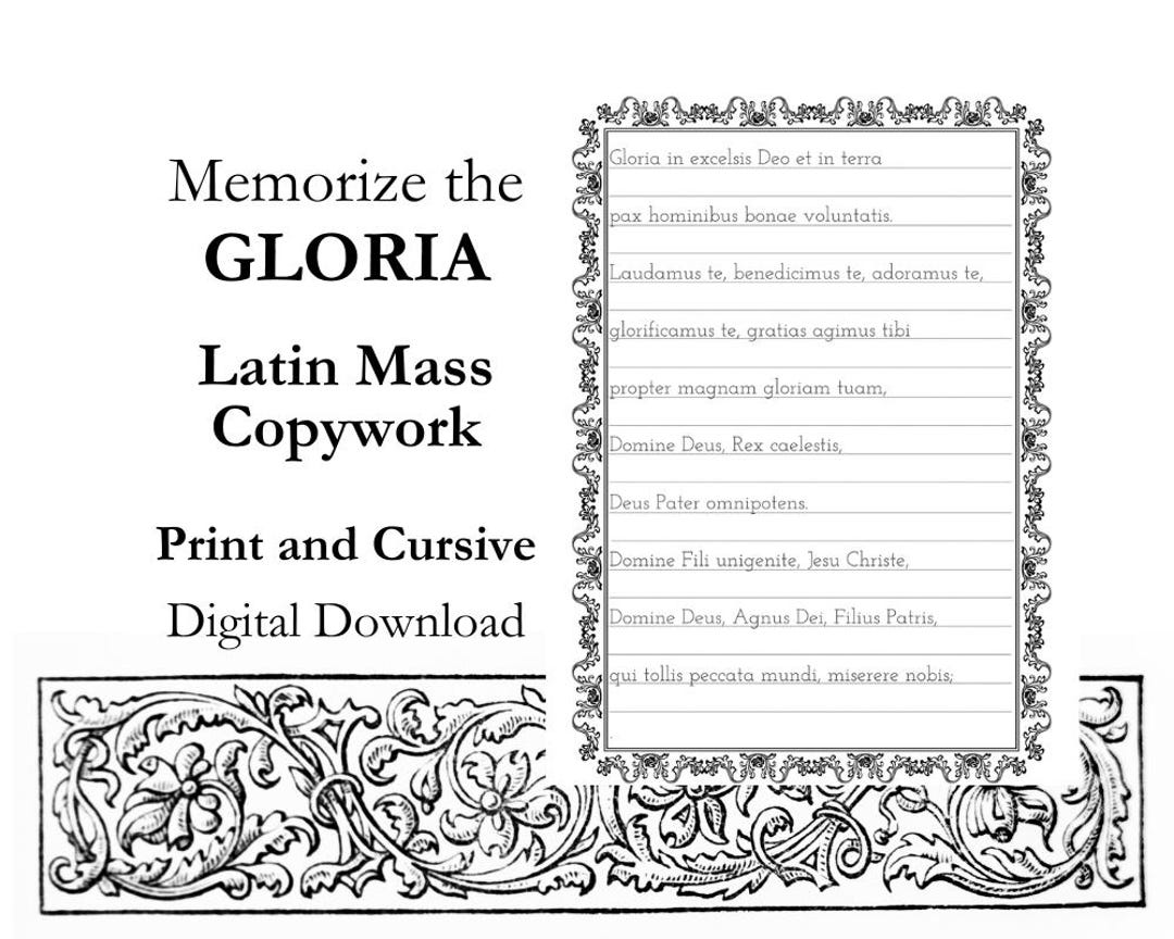 Gloria in Excelsis Deo Prayer Copywork Digital Download - TLM Catholic ...