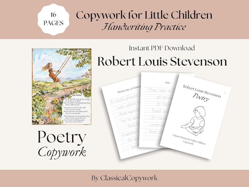 Poetry Copywork for Children | Robert Louis Stevenson | Kids Penmanship ...