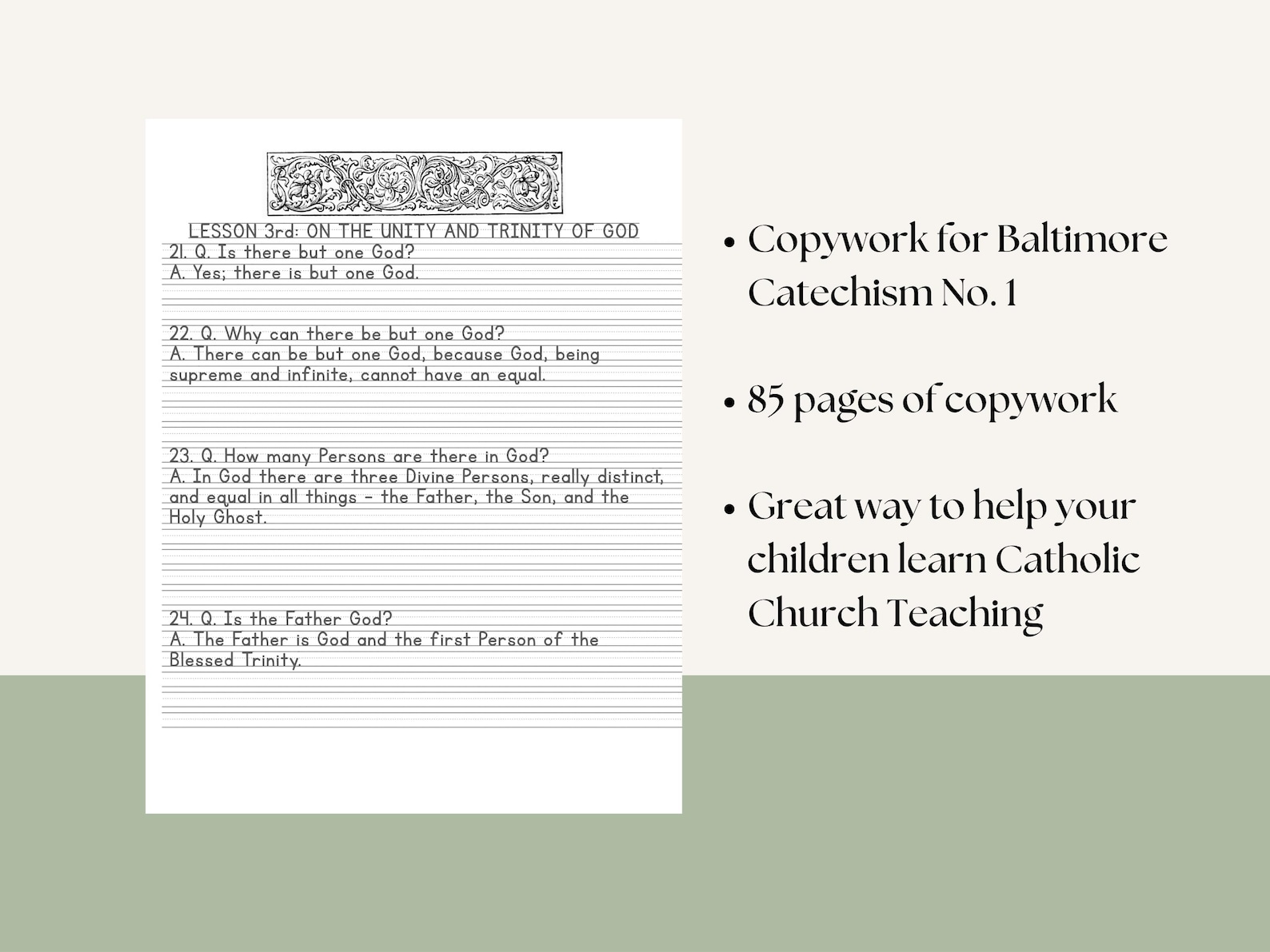 Baltimore Catechism Copywork | First Communion Class Prep | Catholic ...