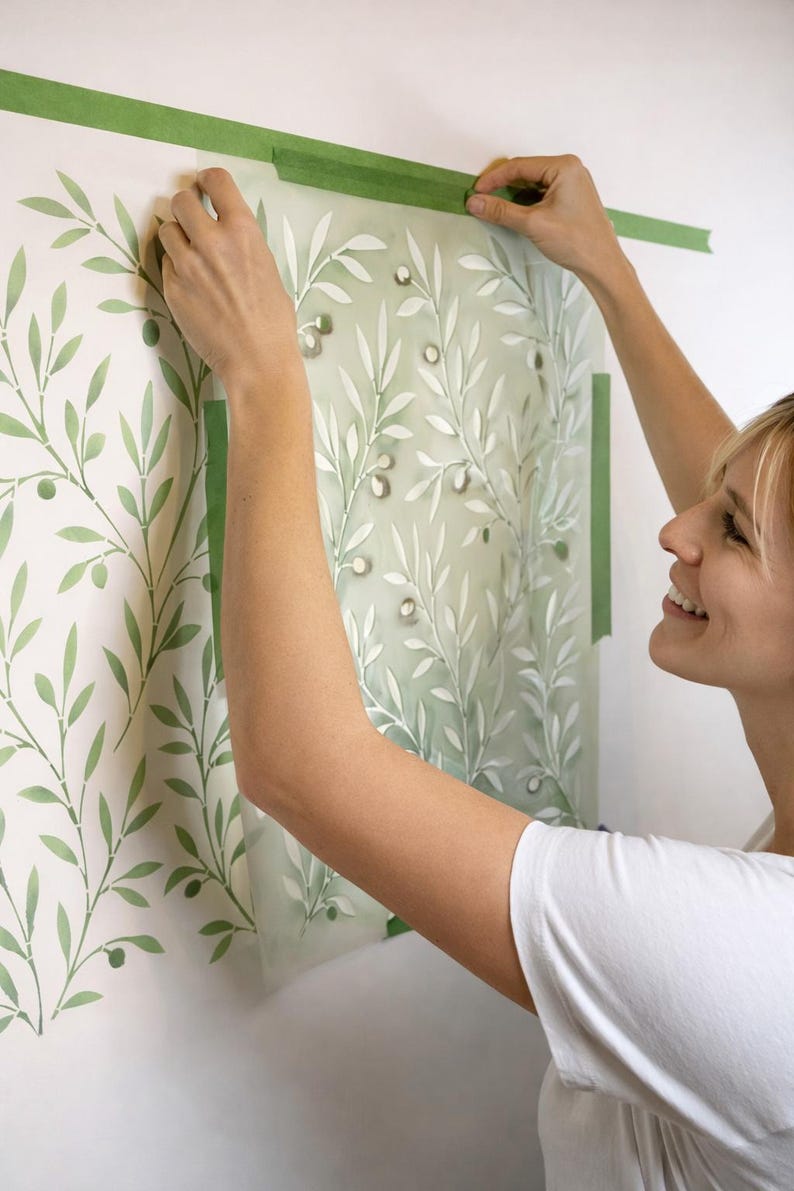 Large Olive Branch Wall Stencil for Walls – Mediterranean Botanical ...
