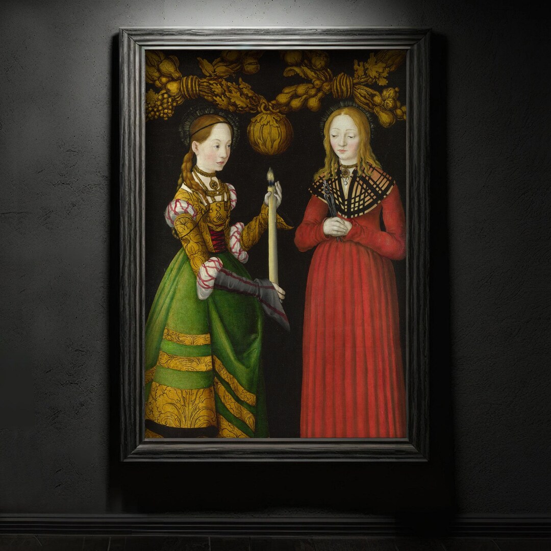 Gothic Renaissance Art Print – Saints Genevieve & Apollonia, Christian ...