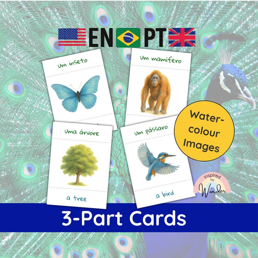 Watercolor Living Things Montessori Nomenclature 3-part Bilingual ...