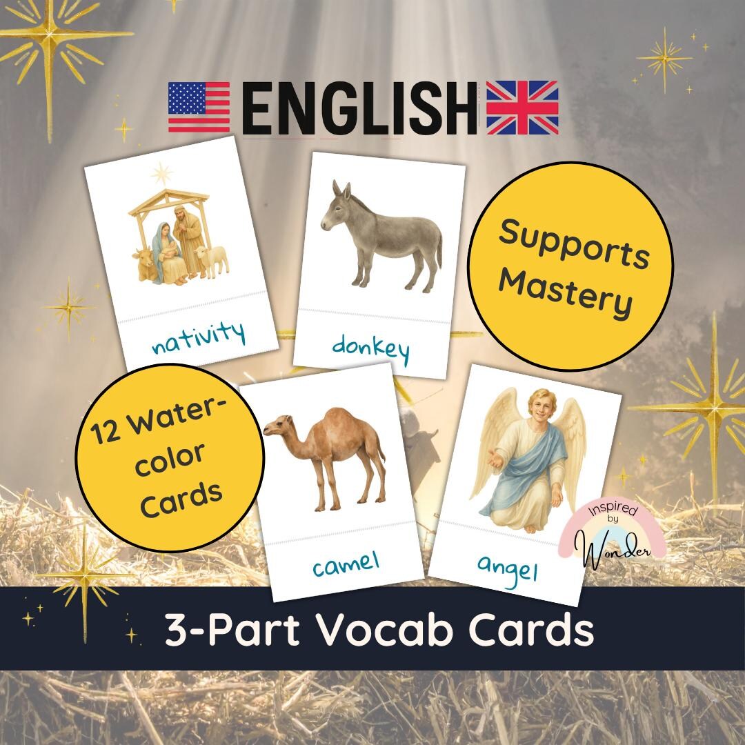 Watercolor Nativity Montessori Nomenclature 3-part Cards: Christian ...