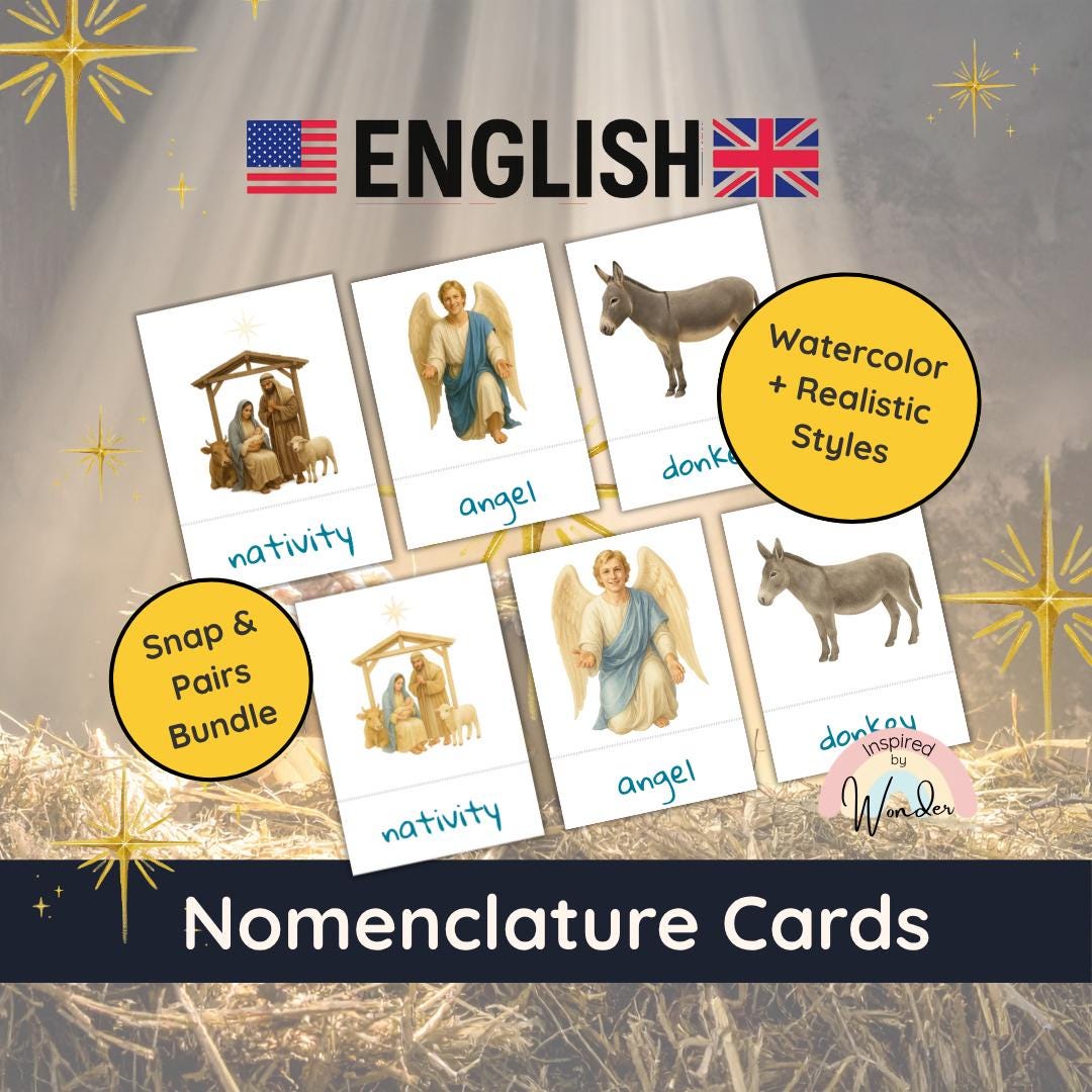 Nativity Nomenclature 3 Part Card Bundle: Snap & Pairs Christmas ...