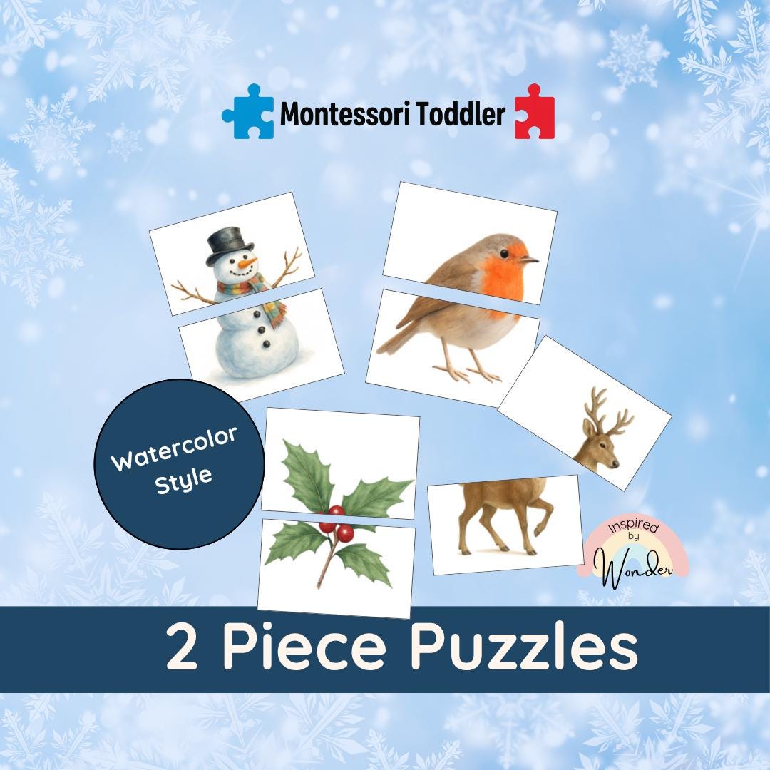 Winter Montessori Heads & Tails Matching Game: Watercolour Seasonal 2 ...