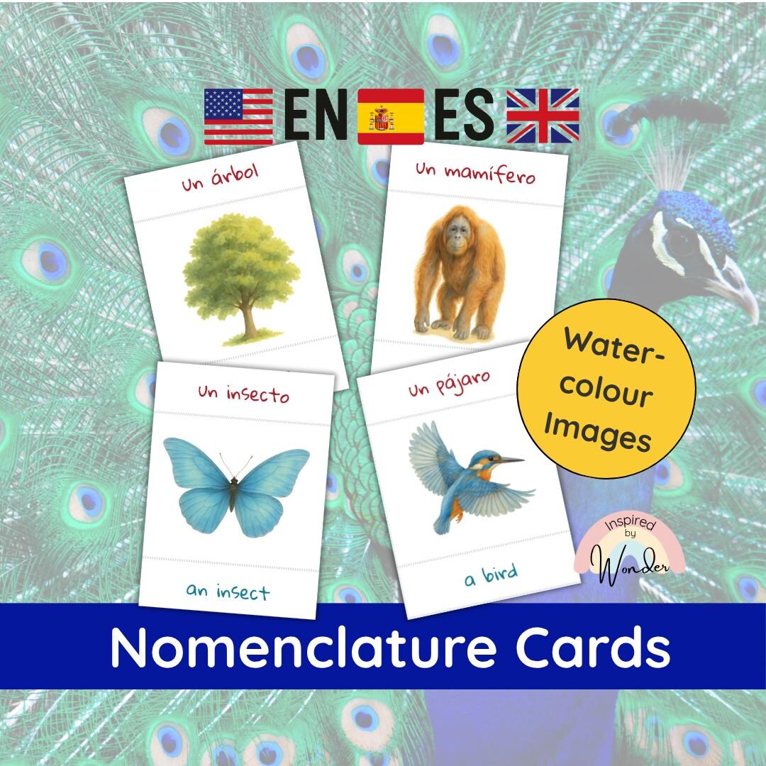 Watercolor Living Things Montessori Nomenclature 3-part Bilingual ...