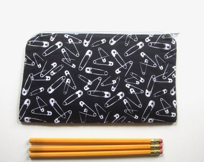 Silver Safety Pins Fabric Zipper Pouch / Pencil Case / Make up | Etsy