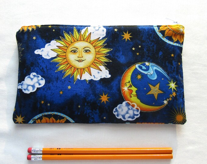 Sun, Moon and Stars Fabric Zipper Pouch / Pencil Case / Make up Bag ...