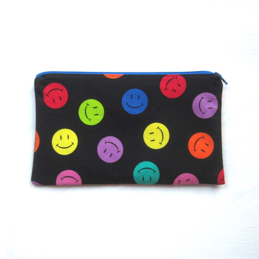 Smiley Face Fabric Zipper Pouch / Pencil Case / Make up Bag / Gadget ...