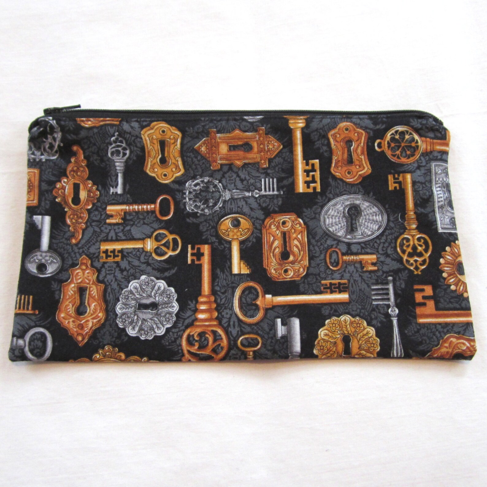 Locks and Keys Fabric Zipper Pouch / Pencil Case / Make up Bag / Gadget ...