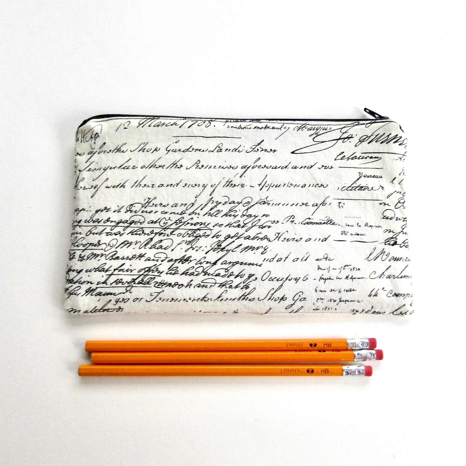 Handwriting Fabric Zipper Pouch / Pencil Case / Make up Bag / Gadget ...