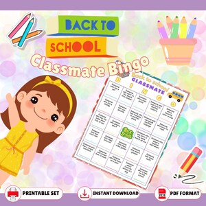 Back to School Bingo Printable for Kids – Classmate Icebreaker Game ...