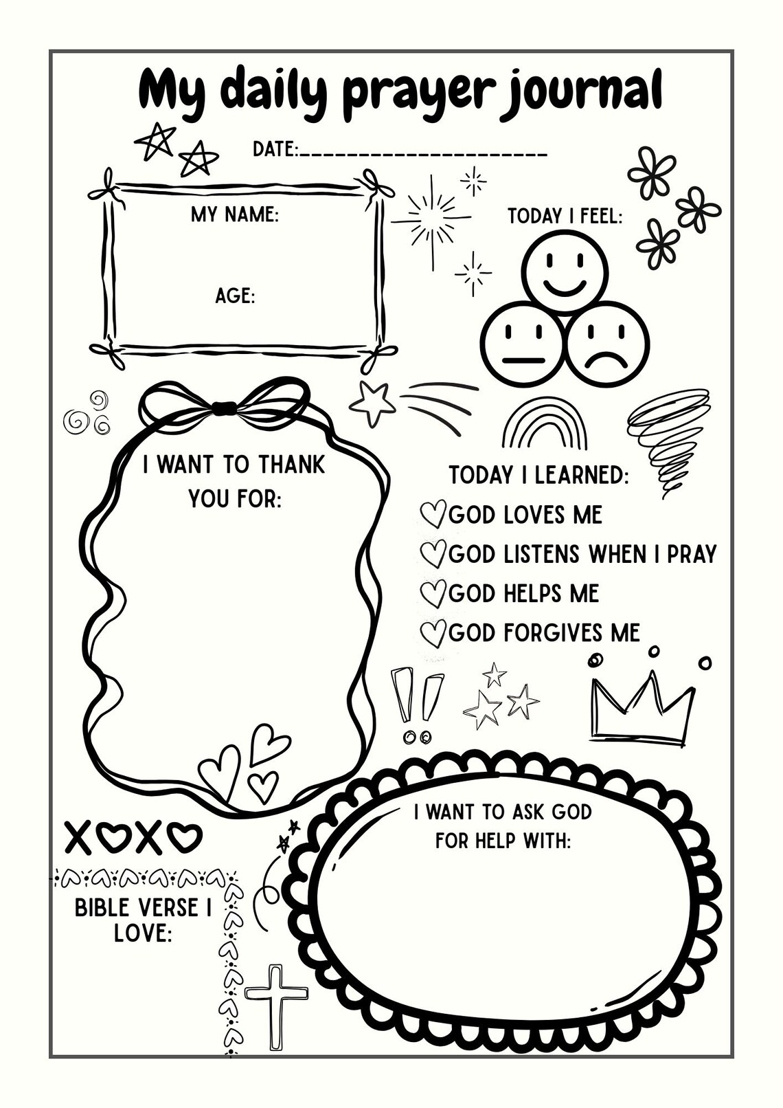 Kids Prayer Journal Printable, Christian Devotional for Kids, Daily ...