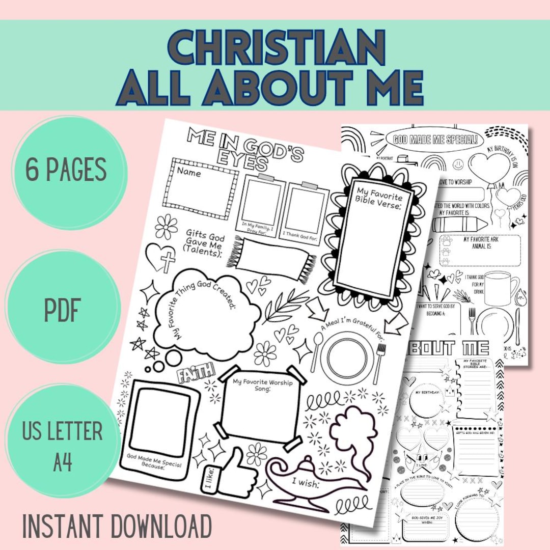 Christian All About Me Worksheet PDF – 6-page Faith-based Kids ...