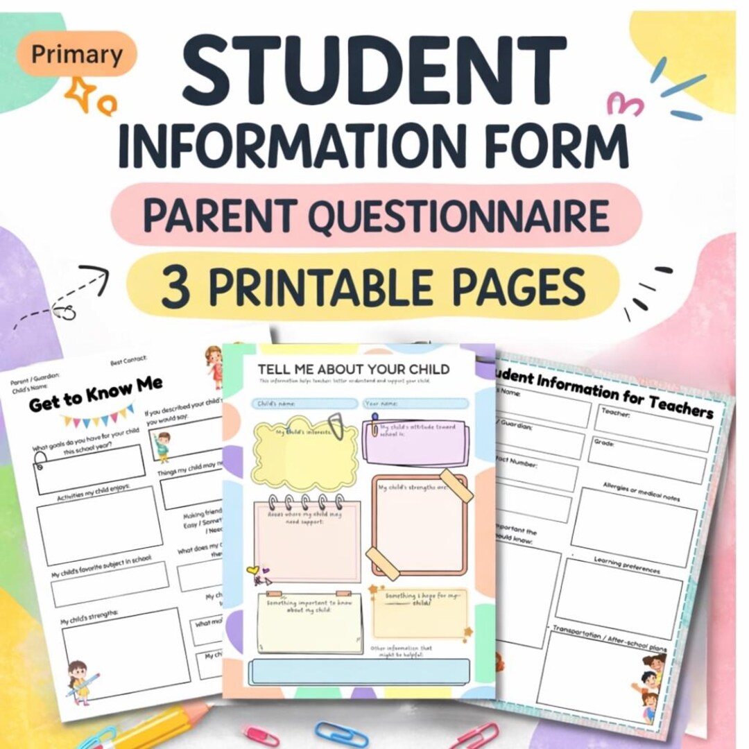 Student Info Form Printable, Parent Information Sheet for Teachers ...