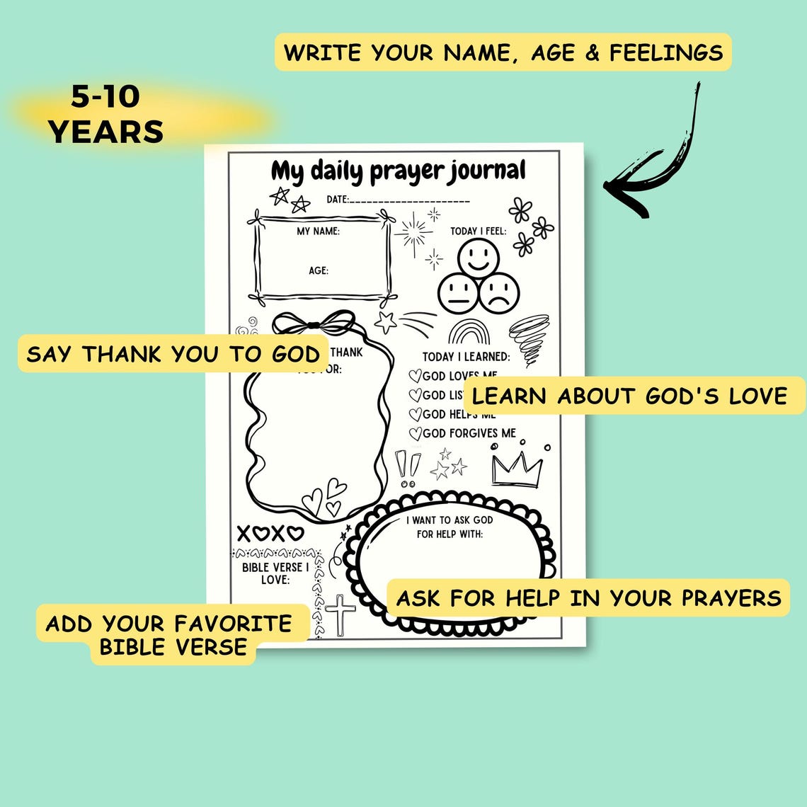 Kids Prayer Journal Printable, Christian Devotional for Kids, Daily ...
