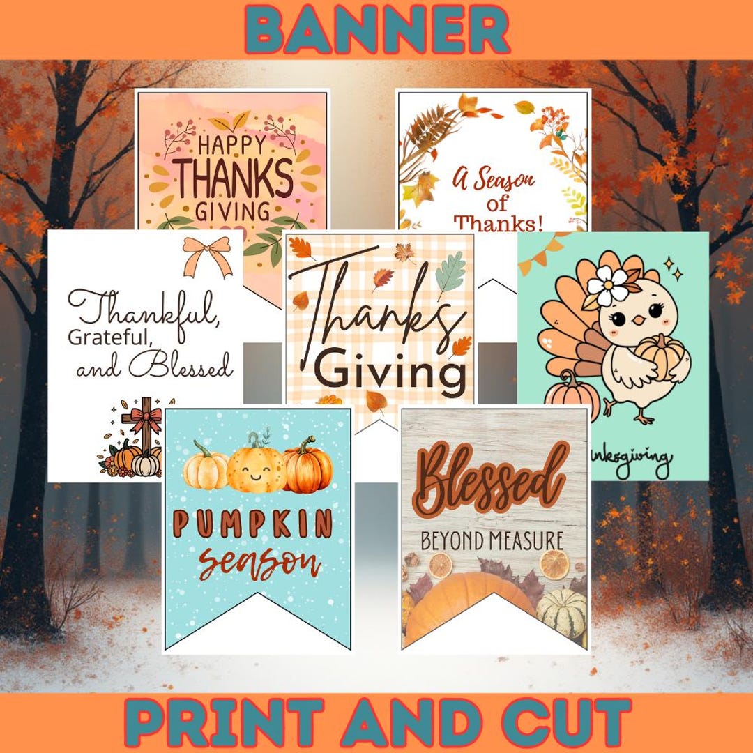 Thanksgiving Banner & Fall Wall Art Printable | Pumpkin Season Decor ...