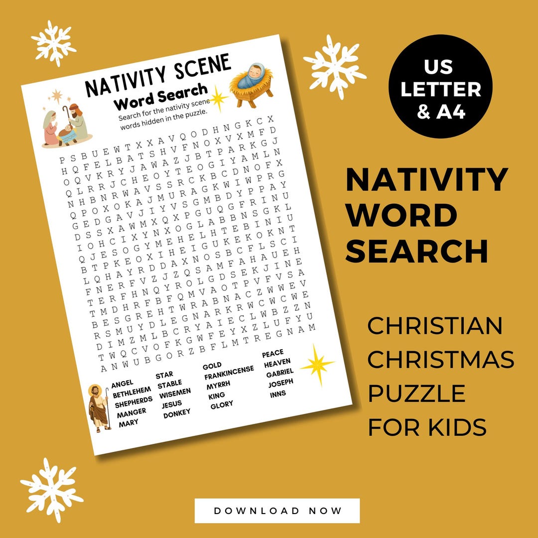 Nativity Word Search Printable A4 & US Letter – Christian Christmas ...