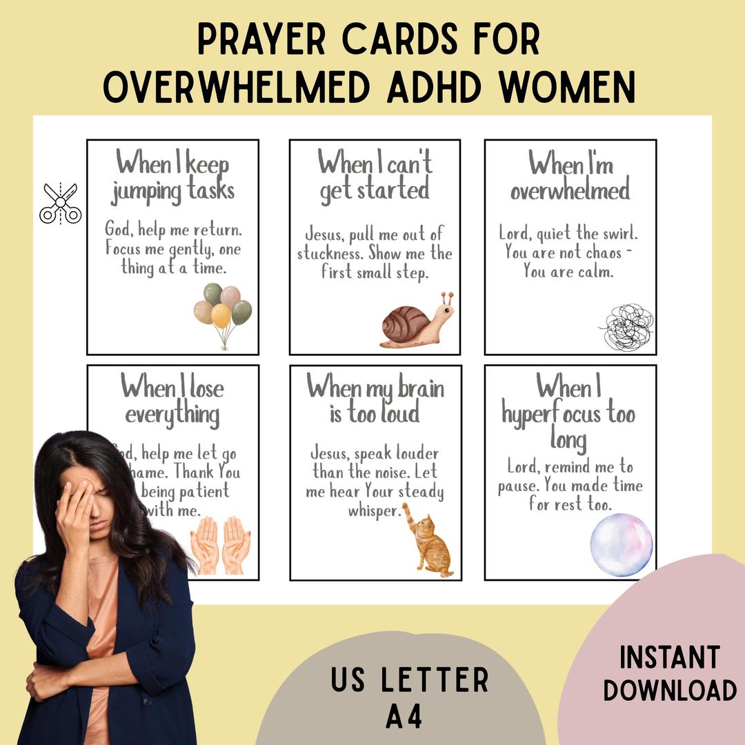 Christian ADHD Prayer Cards for Overwhelmed Women, Calm & Focus Support ...