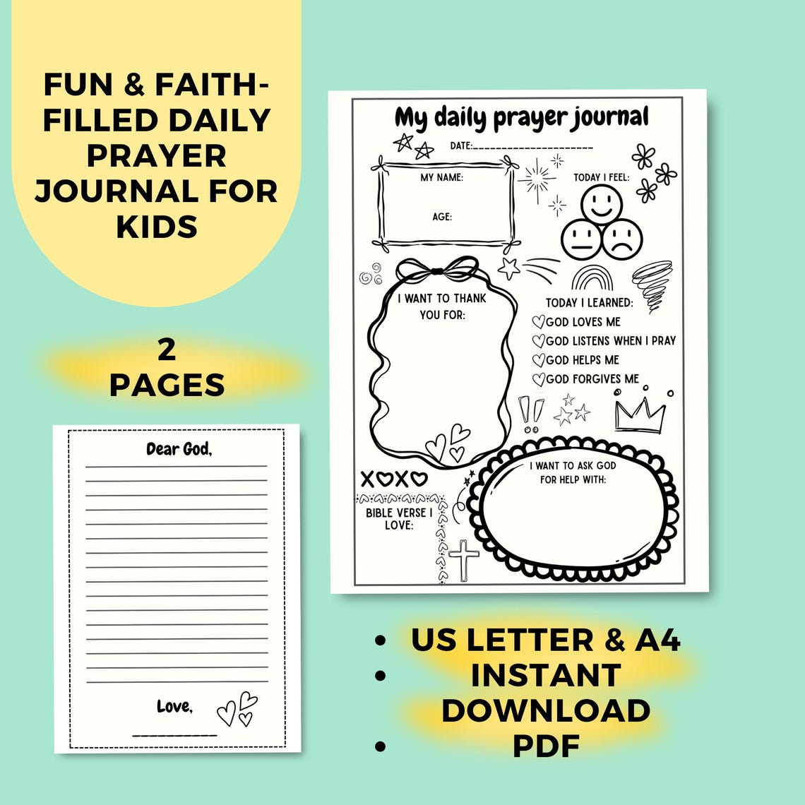 Printable Kids Prayer Journal – Daily Christian Devotional Worksheet ...