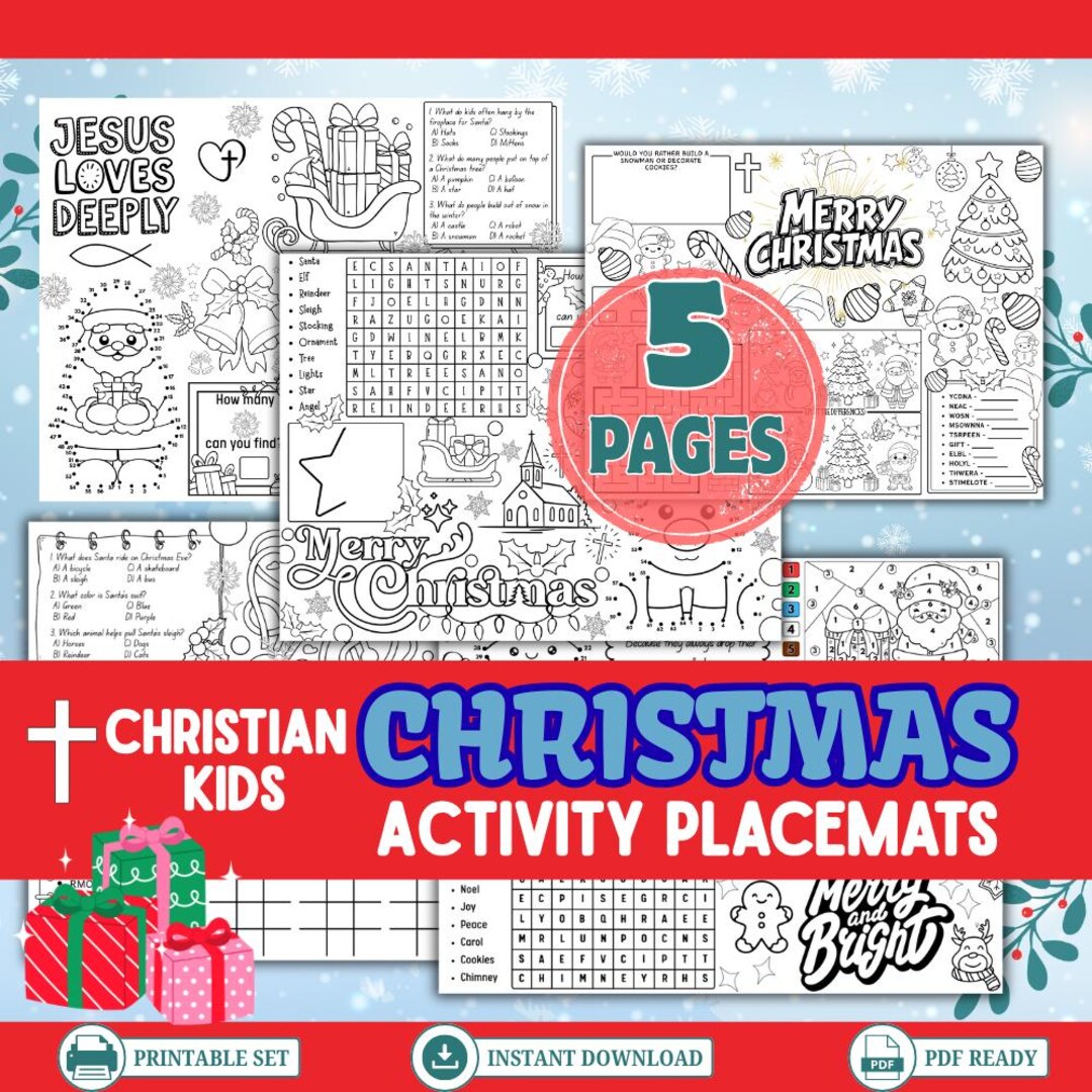 Christmas Activity Placemats for Kids – Light Christian Touch - Holiday ...
